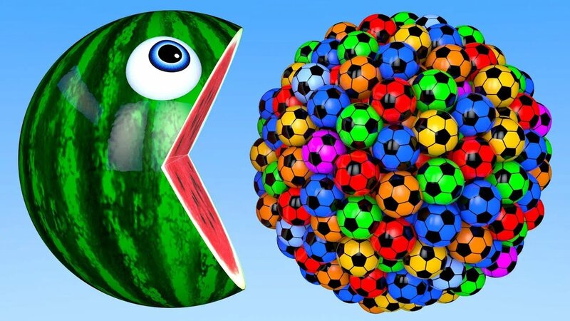 Learn Colors with PACMAN and Farm WaterMelon 3D Soccer Ball Street ...