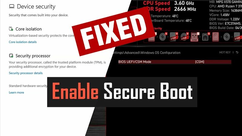 FIX - Secure boot is missing from device security | BIOS UEFI/CSM Mode ...