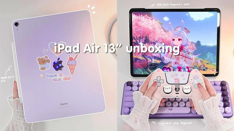 NEW 2024 iPad Air 13＂ purple ‧₊˚ aesthetic unboxing iOS18 ESR accessories Lamy｜Genshin ...