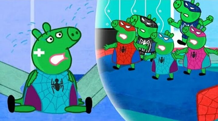 Видео 5 little Peppa Hulk Jumping on the Bed / Nursery Rhymes Lyrics ...