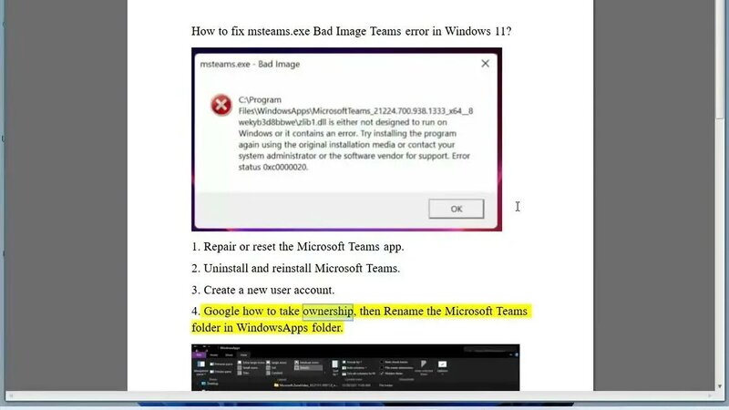 Fix msteams.exe Bad Image error in Microsoft Teams on Windows 11 ...