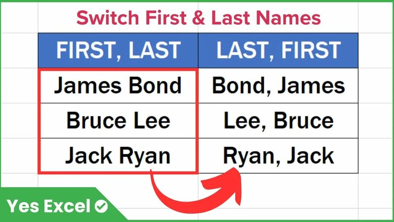 Switch First and Last Name in Excel | Convert "First Name, Last Name ...