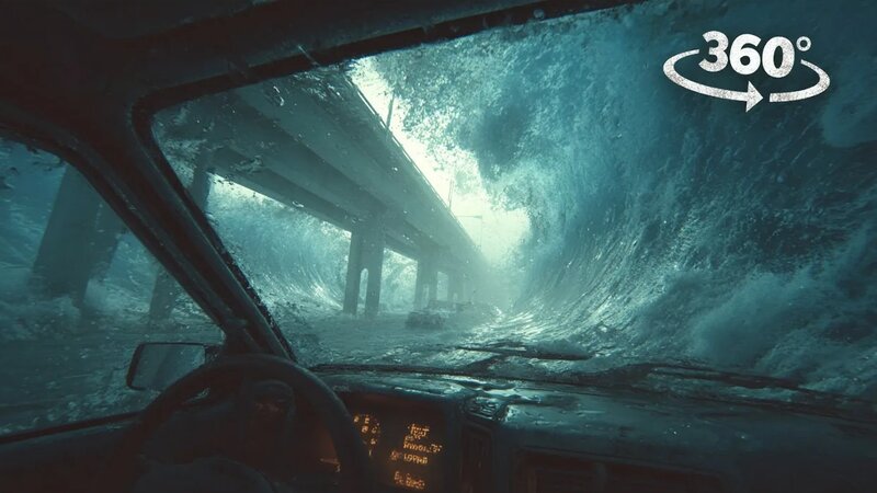 VR 360 Car crash on bridge shark attack and tsunami interactive videos ...
