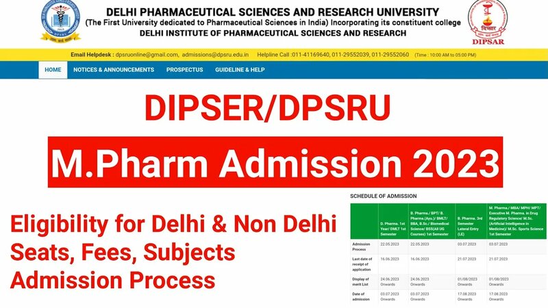 Dipsar | Dpsru PG Admission 2023 | M Pharma Admissions for session 2023-24