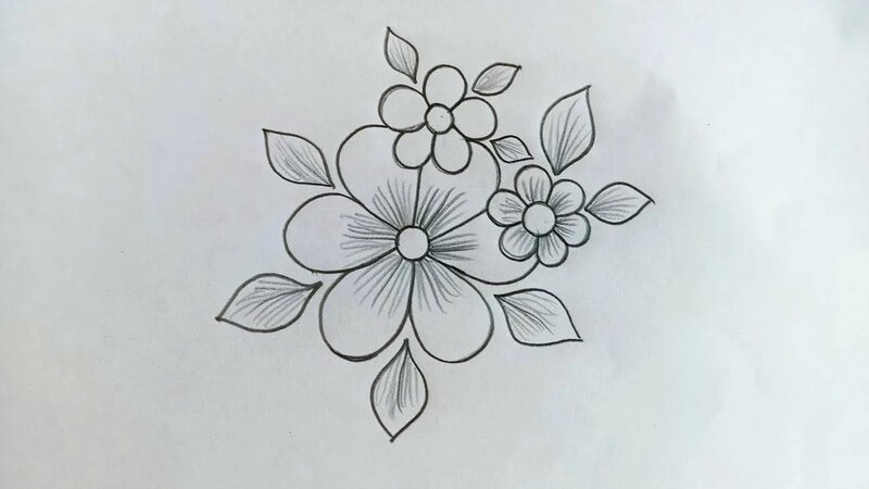 Fancy Flowers Design Drawing, Hand Embroidery Flower Designs Drawing ...