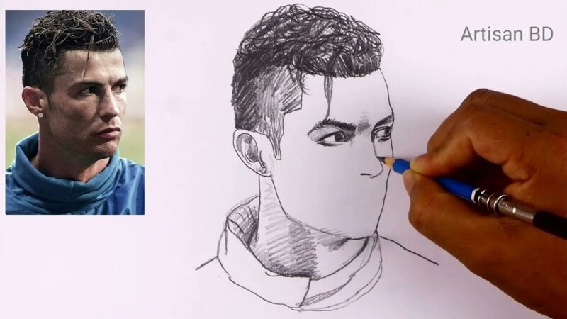 Easy Portrait Cristiano Ronaldo, How To Draw Cr7 Pencil Sketch Tutorial #cr7 - Смотреть онлайн в ...