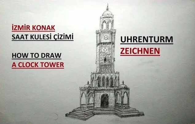 Clock Tower Drawing / How to Draw a Clock Tower / Step By Step Drawing ...