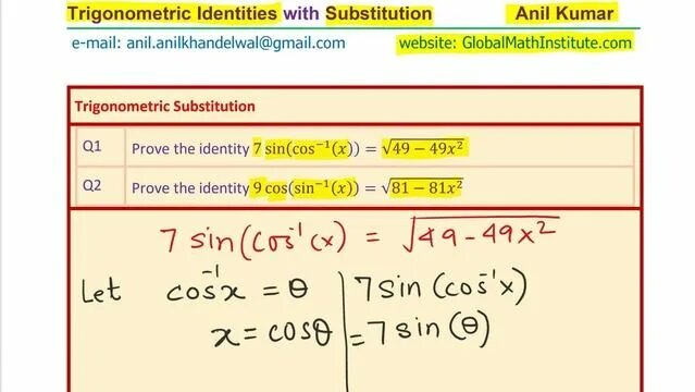 Prove Inverse Trigonometric Identity 7 sin(cos^(-1)(x) )= (49-〖49x〗^2 ...