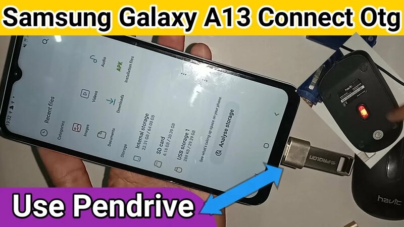 How to connect otg Samsung galaxy A13 // use mouse Sd card and pendrive ...