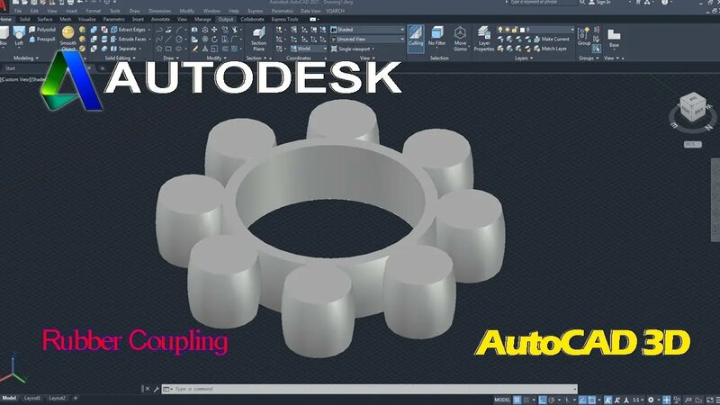 AutoCAD 3D, How to drawing rubber coupling, 3D Modeling, Autodesk ...