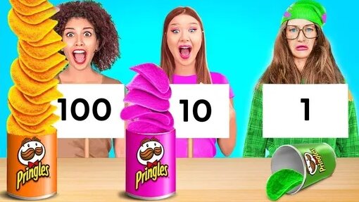 100 Слоёв ЕДЫ Челлендж! Огромная против Крошечной Еды на 24 часа от 123 ...