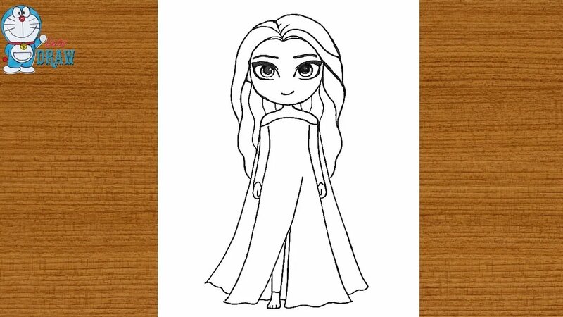 How to Draw cute Elsa in White Dress Hair Down Disney Frozen||drawing ...