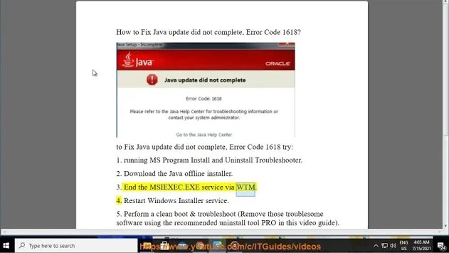 Fix Java update did not complete, Error Code 1618 - Yandex Video ...