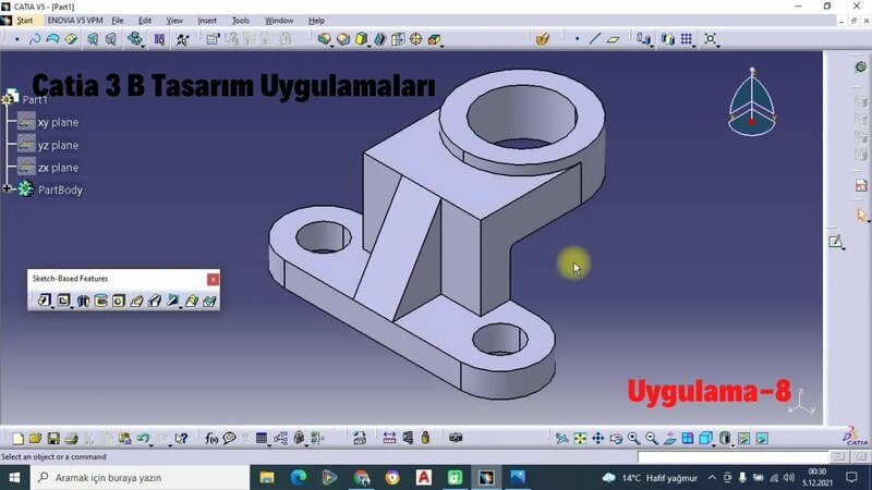 Catia v5 r20 Eğitim videoları Örnek Çizimler Uygulama-8 #catia v5 r20 ...