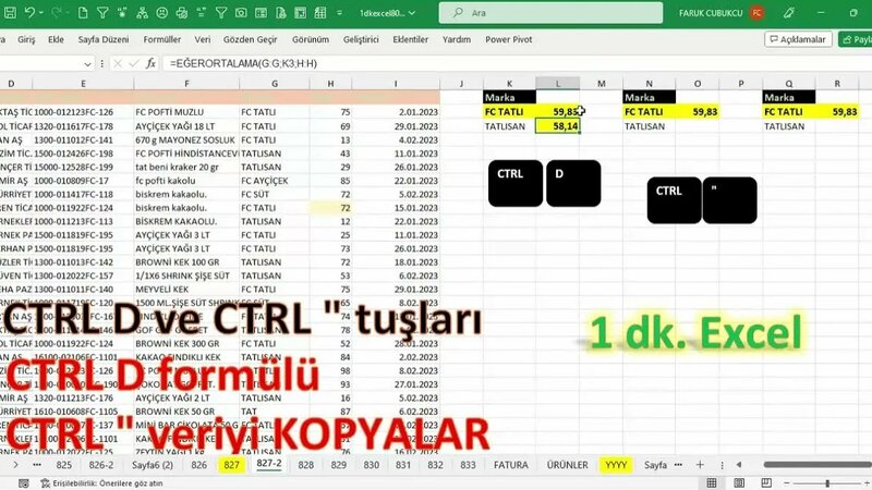 Excel 1 Dakika - CTRL+D ve CTRL+" Tuşlarıyla Kopyalama - Yandex Video ...