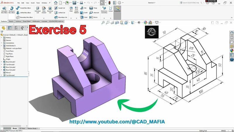SolidWorks Tutorial for Beginner Exercise 5 | SolidWorks Basic Part ...