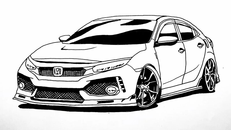 How to draw Honda Civic Type R 2020 || Car Drawing || Modifiyeli Honda ...