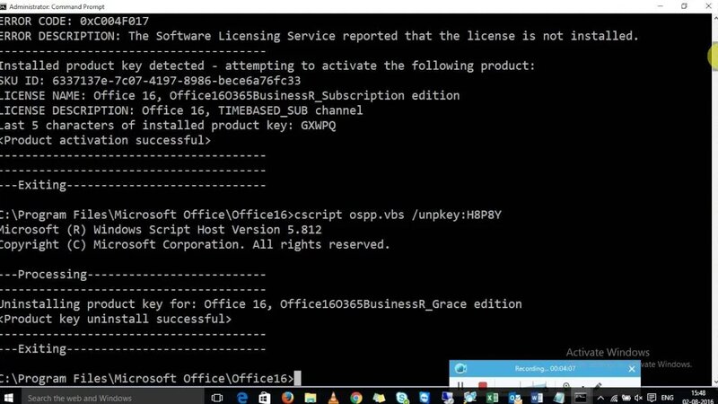 office 365 product key reactivate issue, clear old key and enter new ...