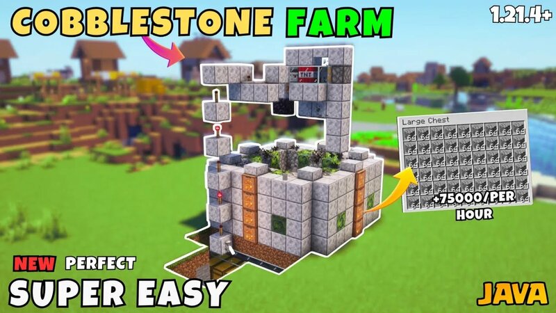 Minecraft Automatic Cobblestone Farm 1.21.4 Tutorial - 75,000 Per Hour ...