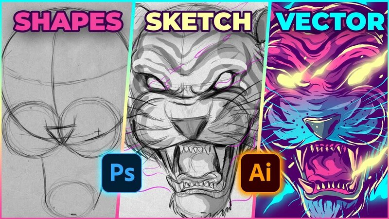 Tiger Illustration Process - Sketching on Photoshop and Coloring on ...