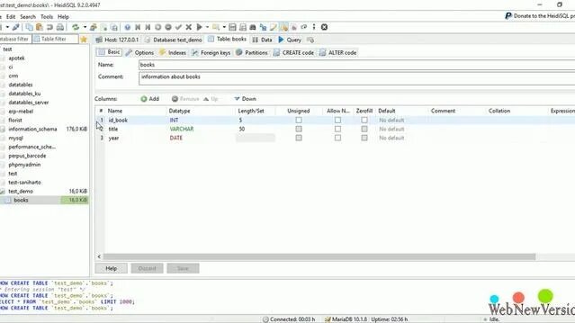 Tutorial HeidiSQL with MariaDB and MySQL Part 3 Creating tables and ...