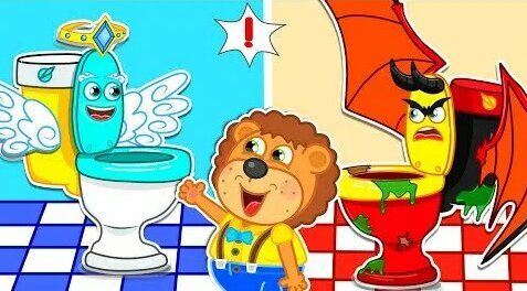 Lion Family | Angel vs Demon Restroom. Kids Stories About Potty ...
