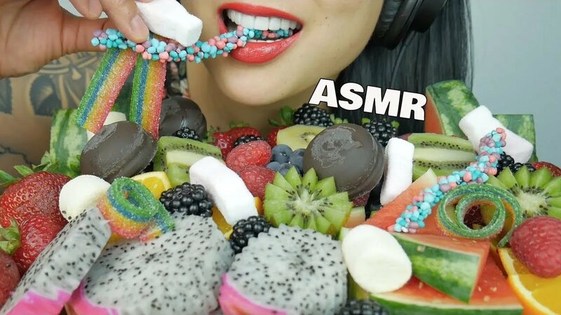 ASMR Fruits + Candy Gummy + Mashmallow (Different Texture Eating Sounds ...