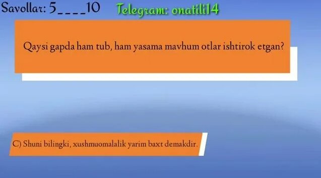Ona tilidan test yechish || Videotest || Ona tili va Adabiyot Saboqlari ...
