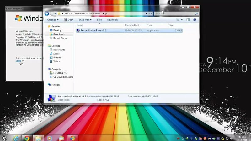 How to get personalization panel in windows 7 home basic