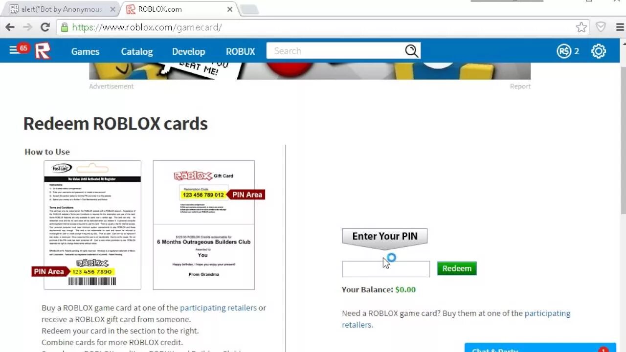 Redeem roblox card