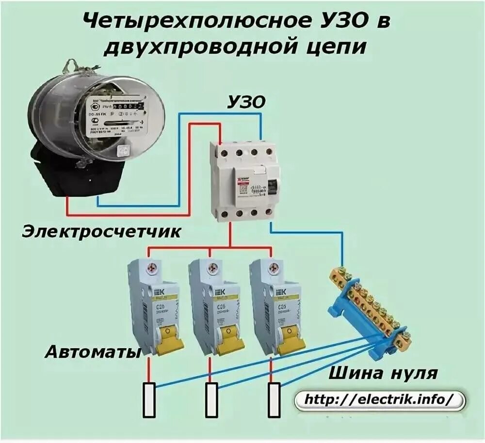 Схема подключения дифавтомата