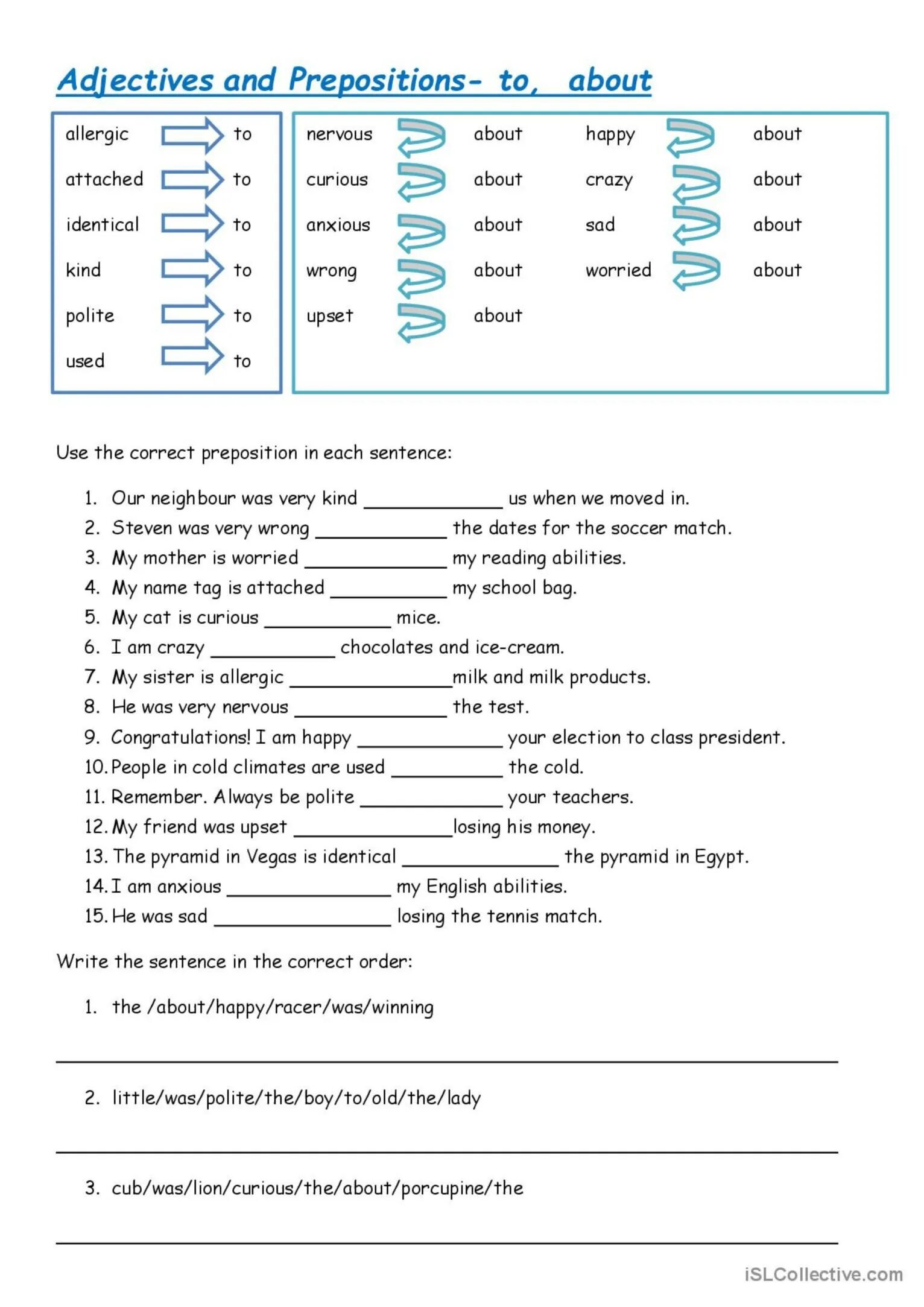 Adjectives verbs prepositions