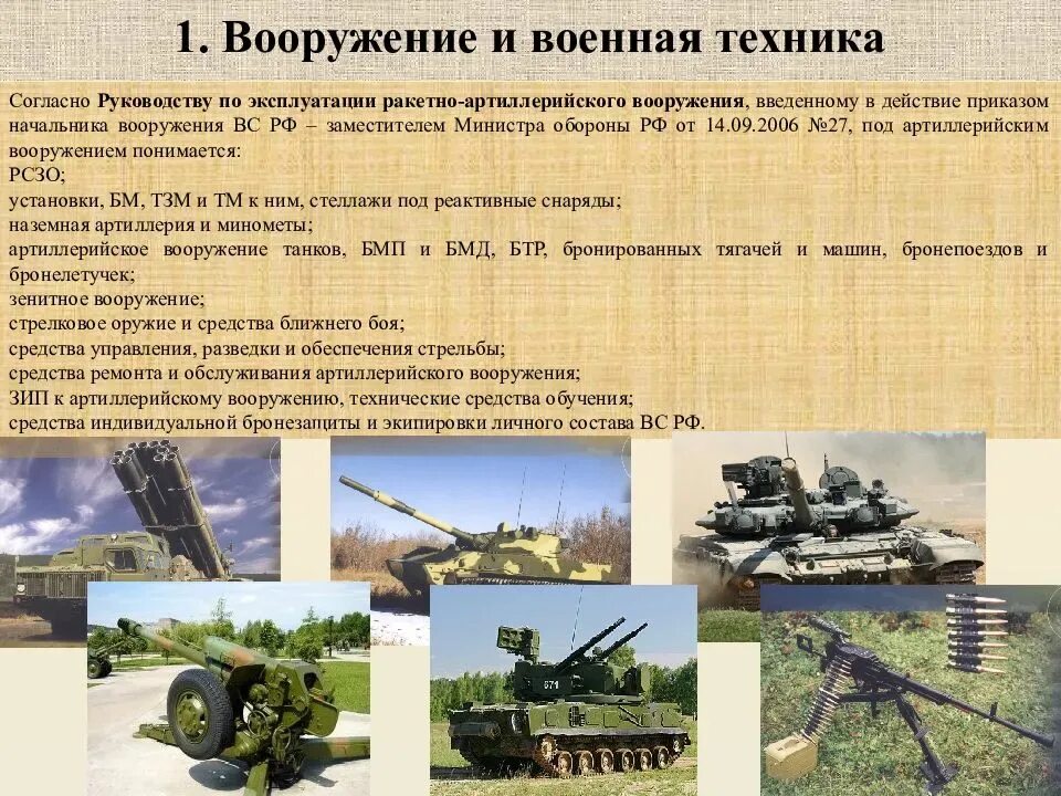 Объекты и техника вооружения