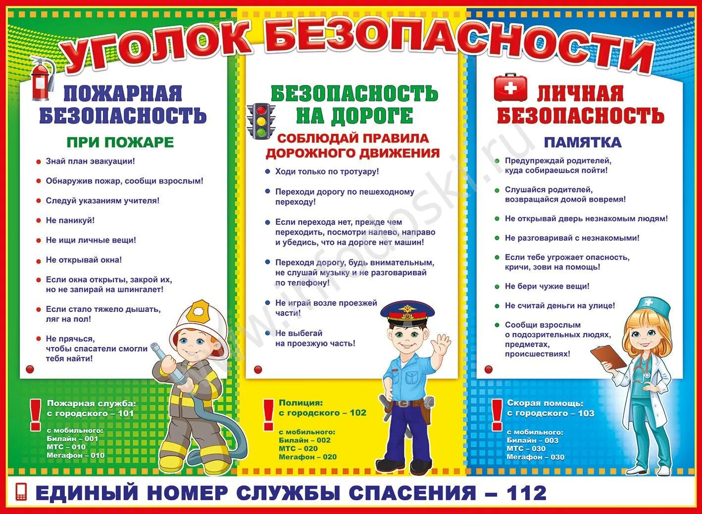Уголок безопасности в классе для распечатки